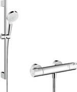 Hansgrohe Crometta, Vario sprchová souprava na zeď s termostatem Ecostat 1001 CL a sprchovou tyčí 65 cm, bílá/chromová, HAN-27812400