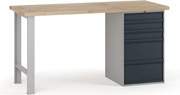 Dílenský pracovní stůl G7, buková spárovka, 1700 x 685 x 840 mm, 1x kontejner, 5 zásuvek, grafit