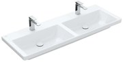 Villeroy & Boch Subway 3.0 - Dvojumyvadlo nábytkové 130x47 cm, bez přepadu, otvory pro baterie, alpská bílá 4A71D101