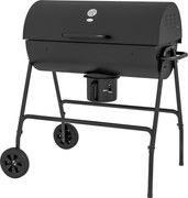 Kovový gril na dřevěné uhlí BBQ udírna s víkem Teploměr Kolečka Grilovací vozík 95x71,5x102 cm Černá barva