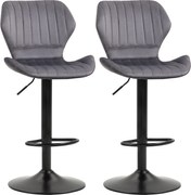 HOMCOM Sada 2 výškově nastavitelných barových židlí s ergonomickým sedákem a opěrkou nohou, vysoké židle s velurovým efektem a kovovou konstrukcí, 47x