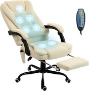 VINSETTO masážní kancelářské křeslo — ergonomické, výškově nastavitelné, polohovatelné opěradlo s kabelovým ovladačem, vysouvatelná opěrka nohou, 360°