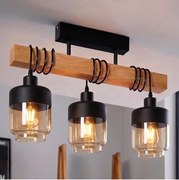 BRILAGI - Přisazený lustr WOOD GLASS 3xE27/60W/230V borovice/černá/kouř hnědá
