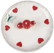 Bílý dezertní talířek se srdíčky a houbičkami - Ø 21*4 cm