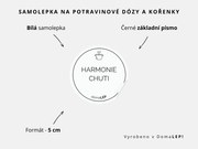 HARMONIE CHUTI - omyvatelná samolepka na kořenky, výběr rozměrů Ø 5 cm / 5 x 5 cm / 6 x 8 cm | DomaLEP tvar: KOLEČKO, barva: BÍLÁ - ČERNÉ písmo, velikost: Ø 5 cm - základní písmo