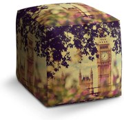 Sablio Taburet Cube Londýn Big Ben Flowers: 40x40x40 cm