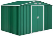 Zahradní shed Outsunny 4,9 m² 277x195x192 cm se skládacími dveřmi a šikmou střechou, zesílený základ (podlaha není součástí) a 4 tmavě zelená okna | A