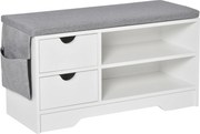 HOMCOM Botník s Sedadlem, 2 Poličkami, Odnímatelným Polštářem a 2 Zásuvkami. Předsíňová Lavice pro 4 Pairs Bot pro Moderní Předsíň 80,5x30,5x43,5 cm B