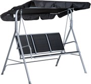 Outsunny Hollywoodská houpačka 3místná elegantní zahradní houpačka se střechou kovový rám černá stříbrná 171x108x154cm pro zahradní terasu |