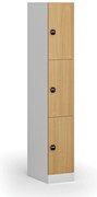 Šatní skříňka S1 s úložnými boxy, 3 boxy, 1850 x 300 x 500 mm, RFID zámek, laminované dveře, buk