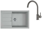 Franke - Kuchyňský set T124Š, tectonitový dřez S2D 611-78 XL a baterie FC 6018.084, šedá/šedý kámen 143.0687.403