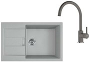 Franke Sety - Kuchyňský set T124Š, tectonitový dřez S2D 611-78 XL a baterie FC 6018.084, šedá/šedý kámen 143.0687.403