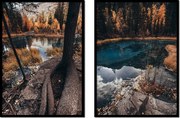 Obraz Plakáty V Rámu 53x73 cm Diptych Sada 2 obrazů Podzimní jezero P1709