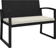 Outsunny 2-místná zahradní lavice z umělého ratanu s polštářem a opěrkami, nosnost 240 kg pro terasu, 103x58x78 cm, černá a béžová | Aosom