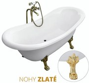 Besco Volně stojící vana ze sanitárního kompozitu Amelia 190x77 bez přepadu Typ a barva výpustě: bez odpadového sifonu, Barva podpěrných nožek: Zlatá