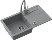 Šedý kuchyňský granitový dřez QUADRON READY- MAX + BATERIE A DÁVKOVAČ NA SAPONÁT