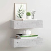 Nástěnné police se zásuvkou 2 ks betonově šedé 40x23,5x10cm MDF 330252