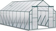 Outsunny polykarbonátový skleník 244x500x216cm s otevíracím oknem a posuvnými dveřmi, hliníkový rám, zelený | Aosom