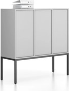 Kancelářská skříň FRAME, nízká, černá podnož, 3x dveře, 1299 x 450 x 1331 mm, PUSH-lock, šedá