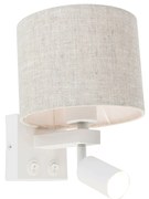 Nástěnná lampa bílá s lampičkou na čtení a světle šedým stínítkem 18 cm - Brescia