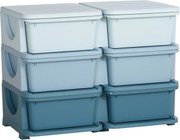 HOMCOM Plastový úložný box, 6 zásuvek, organizér na hračky, komoda do dětského pokoje, modrá | Aosom