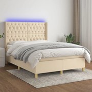 Box spring postel s matrací a LED krémová 140x200 cm textil