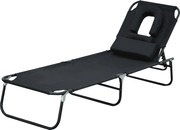 Skládací lehátko Outsunny s nastavitelným opěradlem v 4 polohách, zahradní lehátko s polštářem, kovový rám a oxfordská tkanina, nosnost 120 kg, 190x56