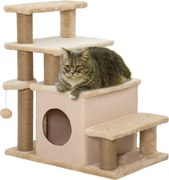 PawHut psí schody 3/4 kroky, 66 cm vysoké, s odpočívadlem, rampou a míčkem na hraní, schody pro střední kočky a psy, příslušenství pro postel, pohovku