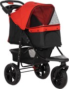 Skládací kočárek pro psy PawHut s 3 koly, síťovanými okny, košíkem a bezpečnostními popruhy, nosnost 25 kg, rozměry 109,5x57,5x106,5 cm, červený | Aos
