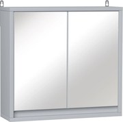HOMCOM Koupelnová skříňka se zrcadlem, 2 dveře a nastavitelná polička, závěsný koupelnový nábytek pro moderní toaletu 48x14.5x45 cm Šedá | Aosom