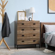 HOMCOM Komoda se 4 zásuvkami, industriální design, úložný nábytek s černými kovovými nohami 80 x 39 x 95 cm Hnědá | Aosom