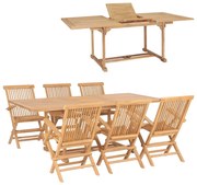 7dílný zahradní jídelní set 150–200 x 100 x 75 cm teakové dřevo