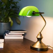 Klasická stolní lampa/lampa notáře bronzová se zeleným sklem - Banker
