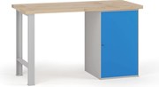 Dílenský pracovní stůl G7, buková spárovka, 1500 x 685 x 840 mm, 1x skříňka, modrá