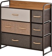HOMCOM Textilní Komoda s 7 Skládacími Zásuvkami, Dřevěný Přední Panel a Kovový Rám pro Ložnici a Obývací Pokoj 80x29x78,5 cm | Aosom