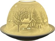 Bílý porcelánový svícen na čajovou svíčku zimní krajina Paollo - Ø 12 * 8 cm