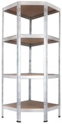 Rohový kovový regál RIVET BUGDET, 180x70x70x40 cm, 4x HDF police, zinek