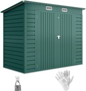 Outsunny Kovový Kůlna na Nářadí 4,1 m² 249x121x183cm S Pultovou Střechou Uzamykatelné Dvoukřídlé Dveře Okno Zahradní Dům Venku Zahradní Kůlna Kabinet