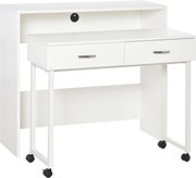 HOMCOM Sada 2 Stohovatelných Psacích Stolů na Kolečkách se 2 Zásuvkami pro Kancelář 100x36x88 cm Bílá | Aosom