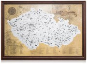 Stírací turistická mapa ČR 60x90cm - stříbrná + rám tmavě hnědý - šířka lišty 39mm