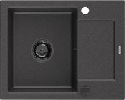 Mexen Enzo, granitový dřez 576x465x174 mm, 1-komorový, černá-skvrny s černým sifonem, 6506571005-76-B