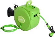 Zatahovací zahradní hadicový naviják Outsunny s 20m hadicí, stěnový naviják s 180° otočením, automatický hadicový naviják pro zavlažování, plast, zele