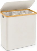 koš na prádlo, objem 180+ l, s víkem, 3 odnímatelné tašky, látka/bambus, 75x58x40 cm, béžová/přírodní, Dekorino KP20260004
