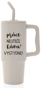 PRÁCE NEUTEČE, KÁVA VYSTYDNE! - béžový cestovní termohrnek 900 ml