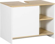 Moderní koupelnová skříňka pod umyvadlo kleankin s přihrádkami a dveřmi 77x45x60 cm Bílá a Přírodní | Aosom