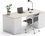 Kancelářský psací stůl s úložným prostorem BLOCK B03, 180x80 cm, bílá/dub přírodní