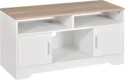 HOMCOM TV Skříňka pro Obývací Pokoj s Velkým Úložným Prostorem, Otevřené Police, Správa Kabelů, Klasický Design 105x40x52 cm Bílá | Aosom