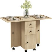 HOMCOM Skládací Jídelní Stůl Kuchyňský Stůl s Kolíky Sklopné Křídla Zásuvky a Skříňka pro 4-6 Osob 120x60x76,5 cm Přírodní | Aosom