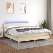 Box spring postel s matrací a LED krémová 180x200 cm textil 3133578