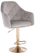 LuxuryForm DESIGN Barová židle ANDORA VELUR na zlaté kulaté podstavě - světle šedá